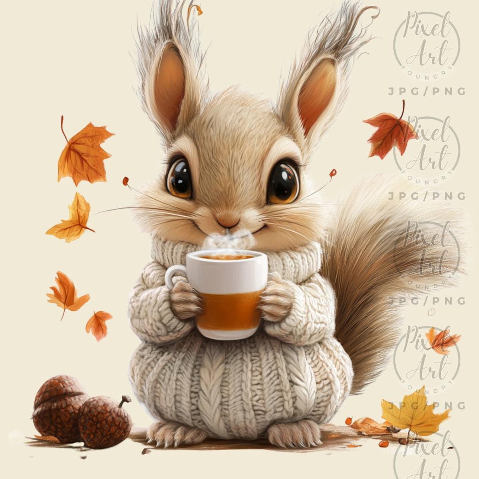 Fall Squirrel Clipart Cozy Autumn Squirrel Art Woodland Animal ...