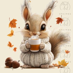 Fall Squirrel Clipart Cozy Autumn Squirrel Art Woodland Animal ...