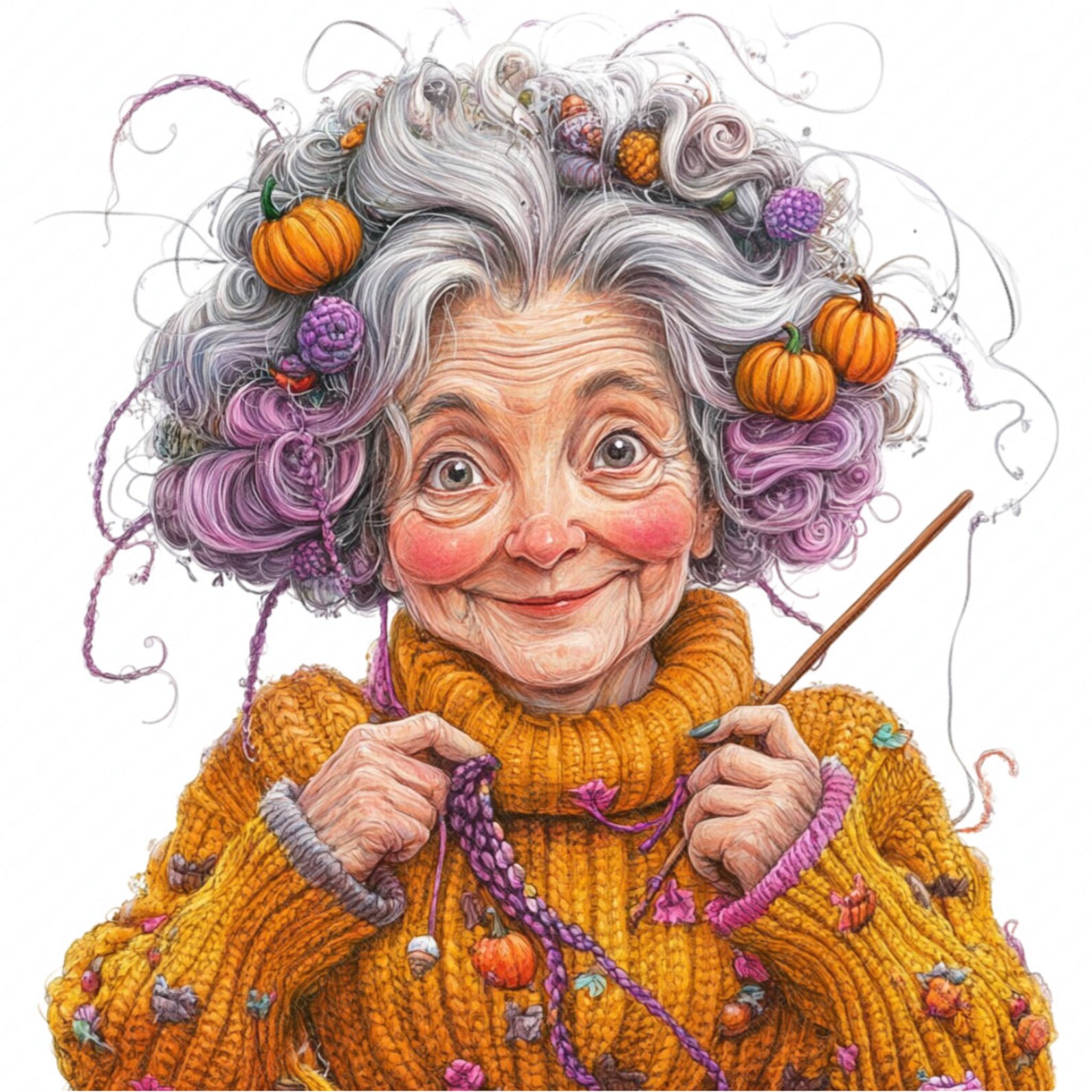 Fall Grandmother Clipart Set, 23 Pngs, Cozy Grandma With Pumpkins, Fall ...