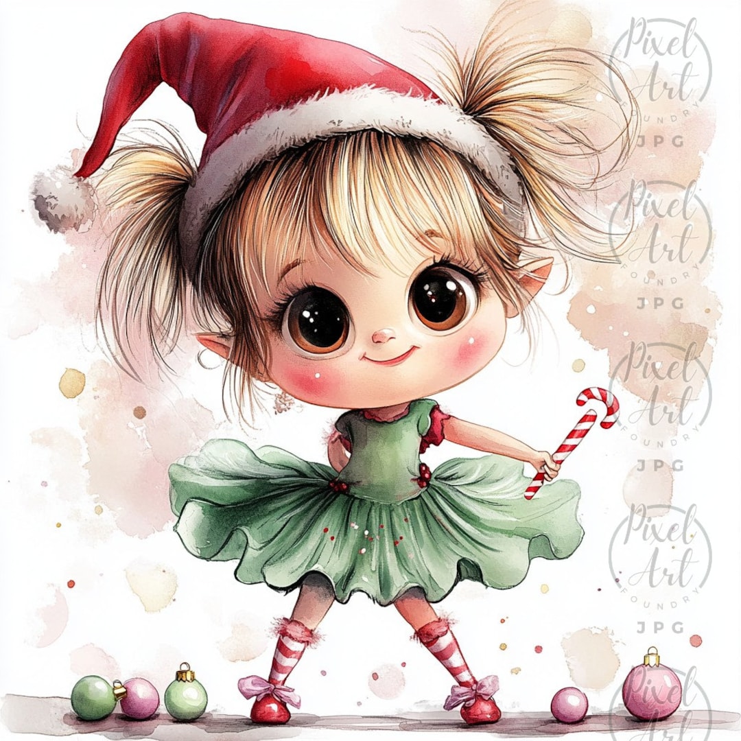Quirky Christmas Baby Girl Clipart Cute Baby Girl Holiday Art Festive ...
