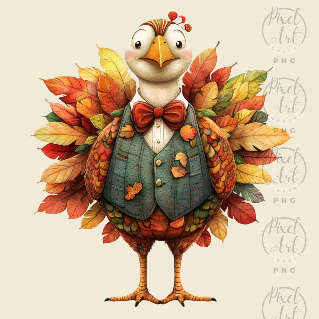 Retro Turkey Clipart: Thanksgiving Character PNG Collection - Etsy