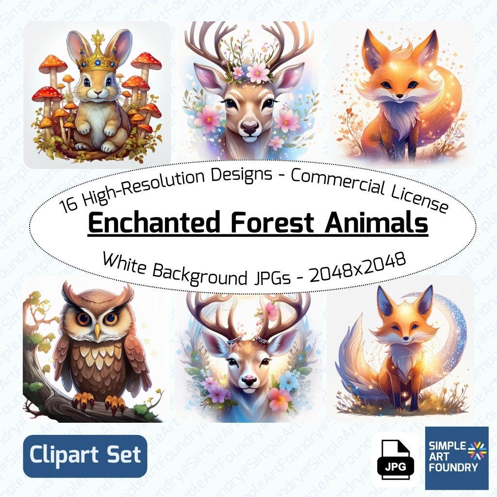 Enchanted Forest Animal Clipart 16 Whimsical JPG Cute Woodland Animals ...