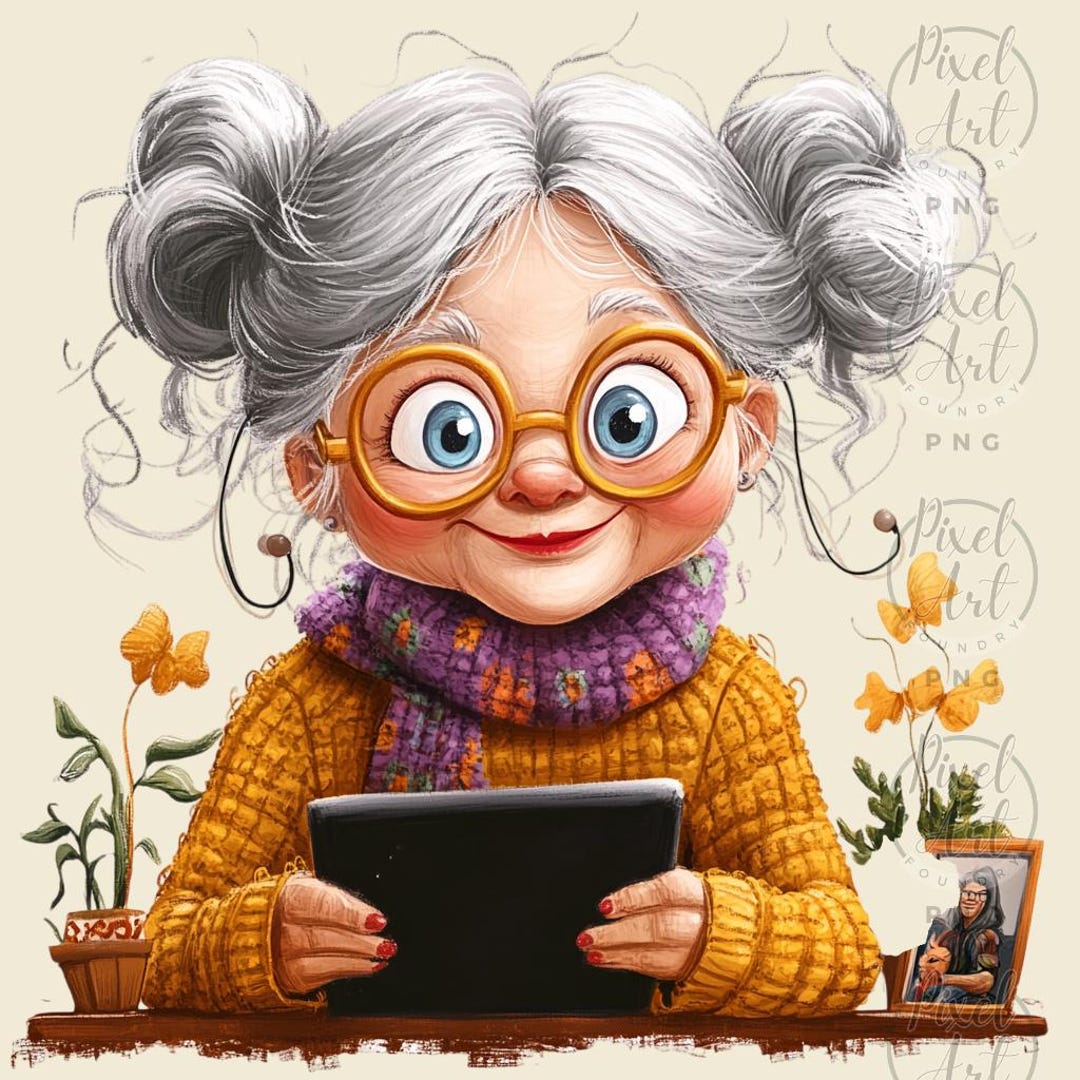 Tech-savvy Grandma Clipart: Modern Granny PNG Set - Etsy