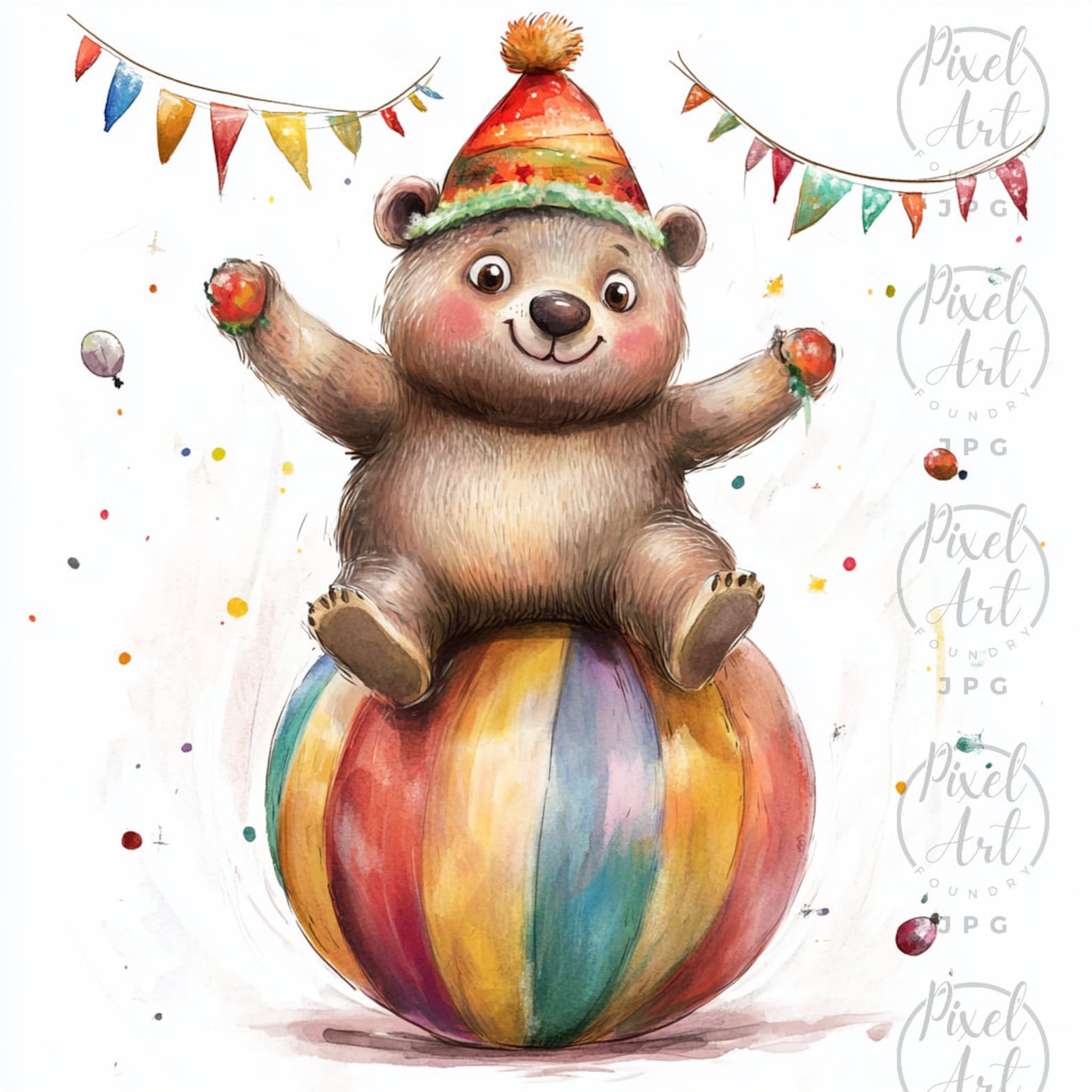 Balancing Bears Clipart, 18 Whimsical Circus Bear Jpgs, Colorful Bear ...