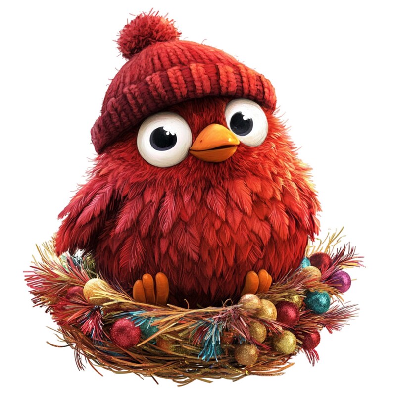 Festive Red Bird Clipart: Quirky Christmas PNG Set - Etsy