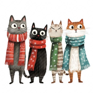 Quirky Christmas Cats Clipart Set – 19 Pngs, Festive Feline Art for ...