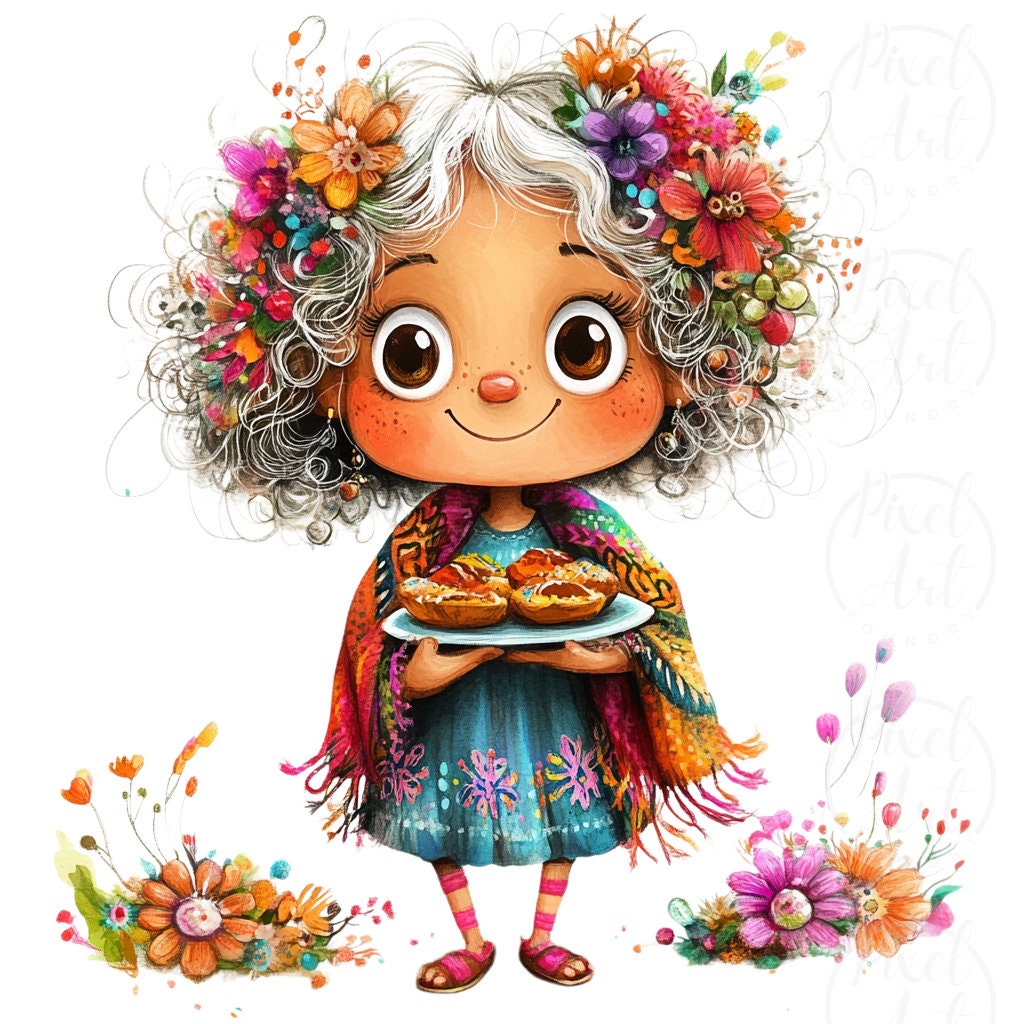 Hispanic Abuela Clipart: Latin Grandma Cooking Art (PNG Digital ...