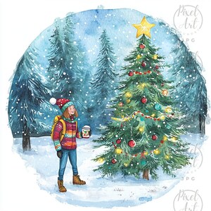 Christmas Hikers Clipart Festive Hiking Winter Wonderland Art Holiday ...