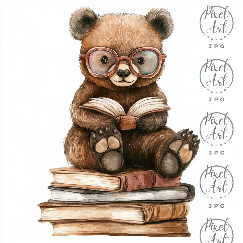 Adorable Vintage Bears Reading Books Clipart Collection Nursery Décor ...