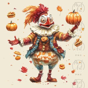 Clumsy Turkey Clown Clipart Set Funny Thanksgiving Turkeys Digital Art ...