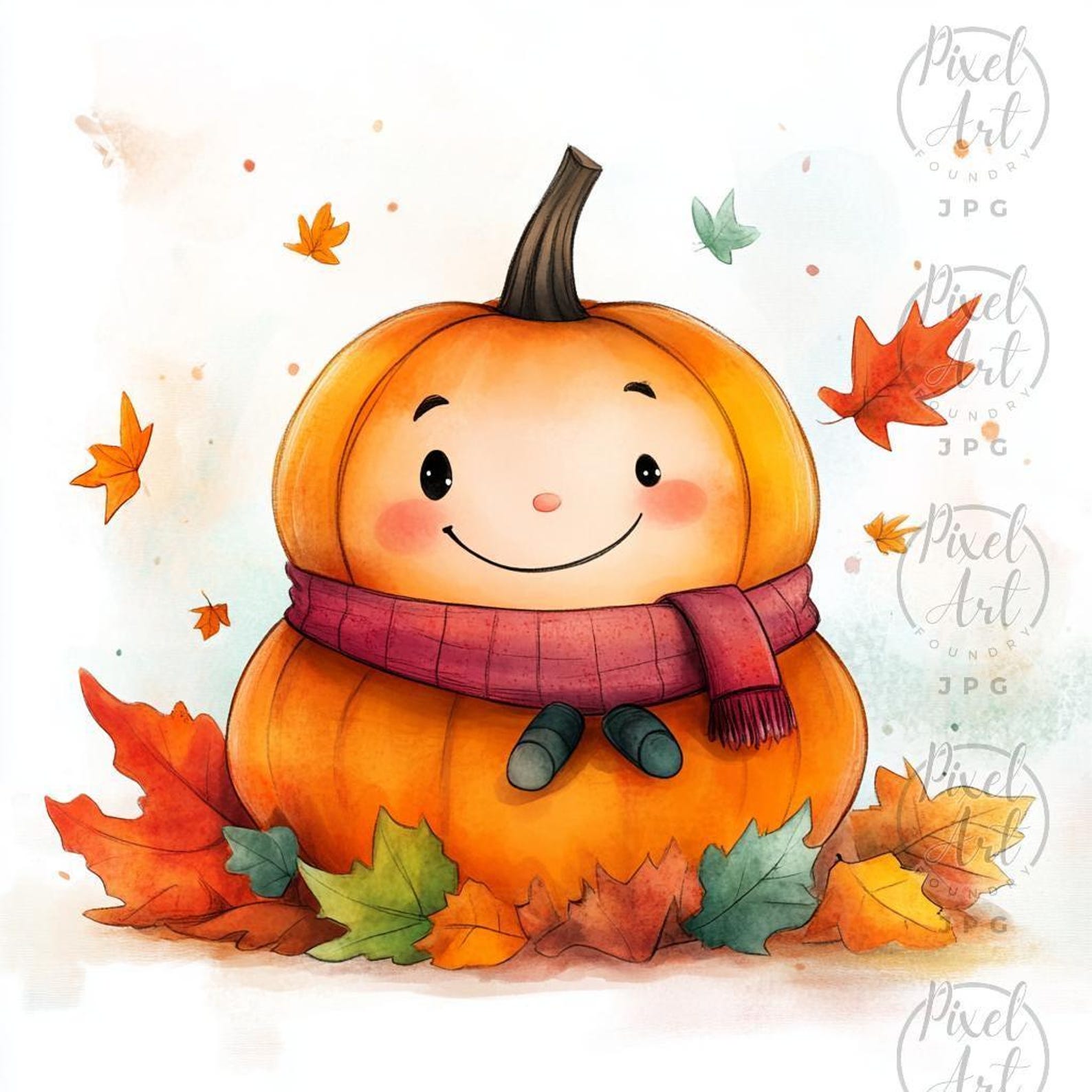 Fall Pumpkin Clipart Bundle: Watercolor Autumn Illustrations (digital ...
