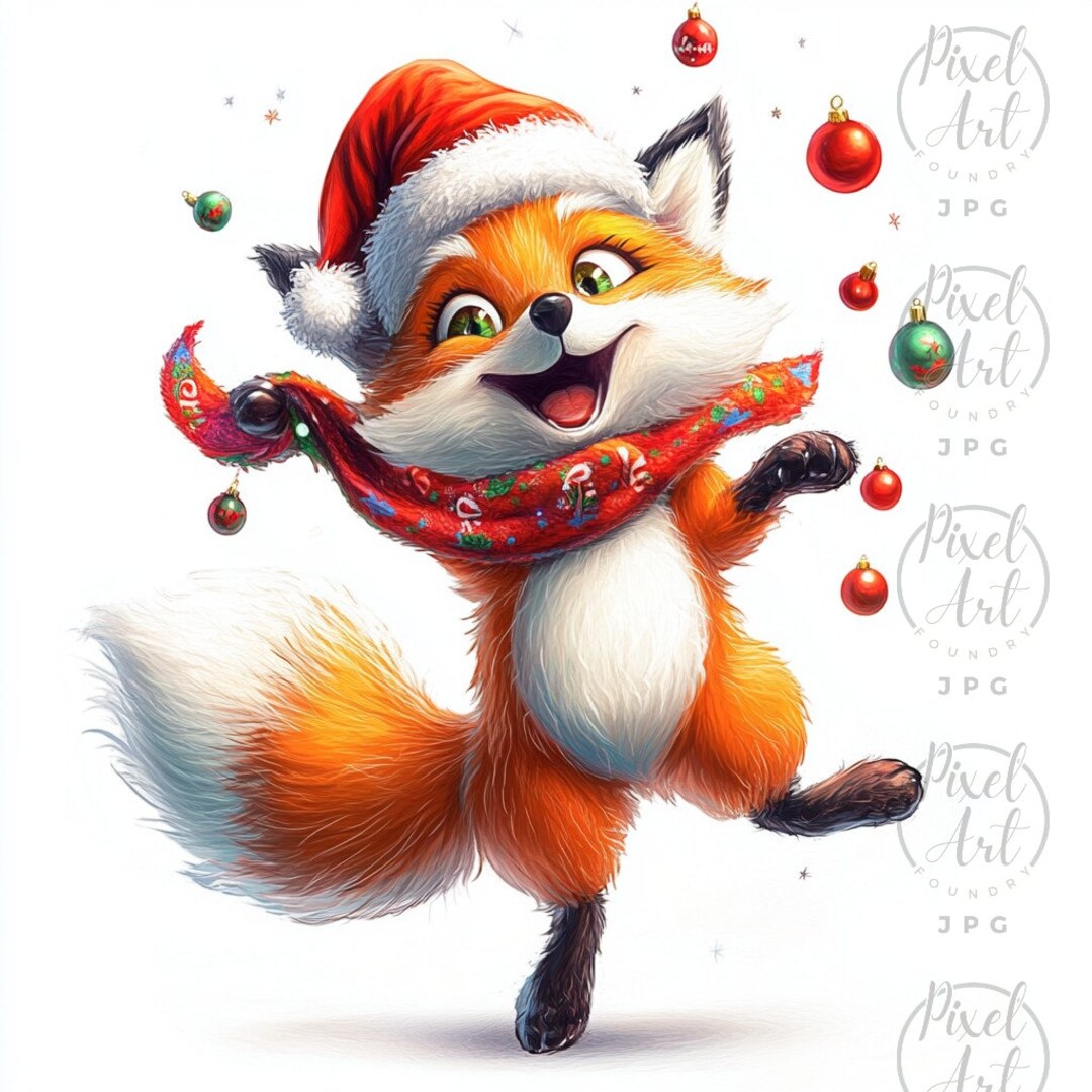 Festive Christmas Fox Clipart Collection Whimsical Fox Illustrations ...