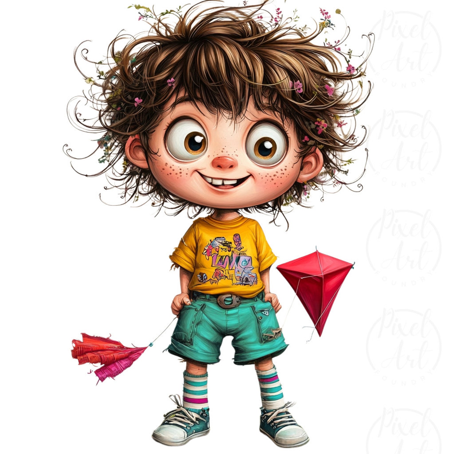 Frizzy-haired Boy Clipart: Playful Cartoon Kids (25 Pngs) - Etsy