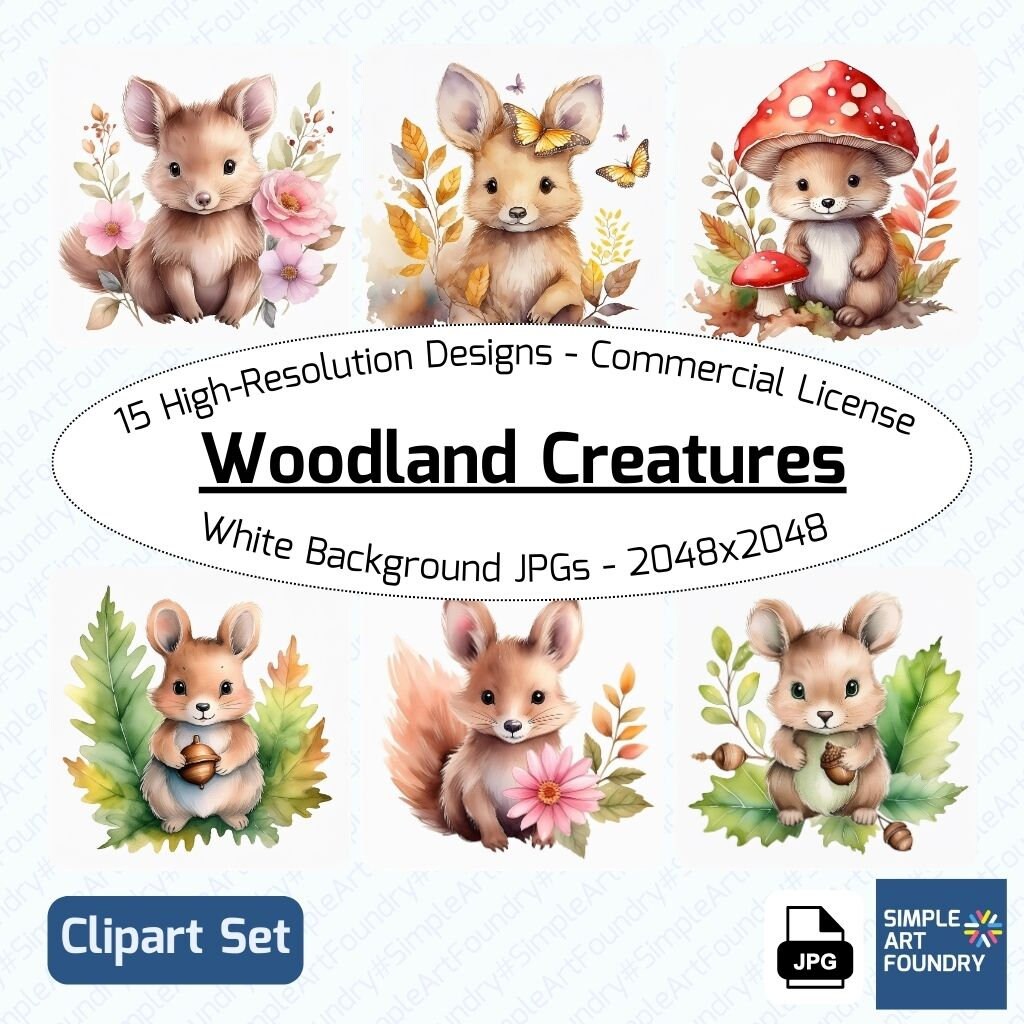 15 Woodland Creatures Clipart | Adorable Watercolor Jpgs | Digital Art ...