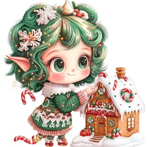 Green Elf Christmas Clipart Set, 21 Pngs, Cute Elves Trees & Gifts ...