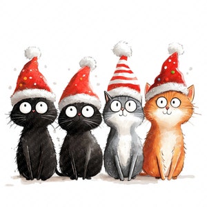 Quirky Christmas Cats Clipart Set – 19 Pngs, Festive Feline Art for ...