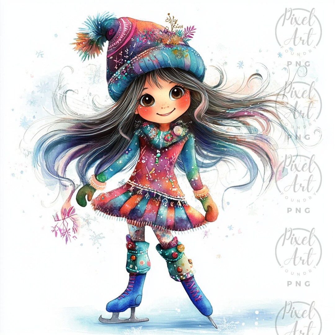 Ice Skating Quirky Girls Clipart Collection Winter Fun Playful Girls ...