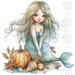 Thanksgiving Mermaid Clipart Cute Watercolor Mermaids With Pumpkins ...