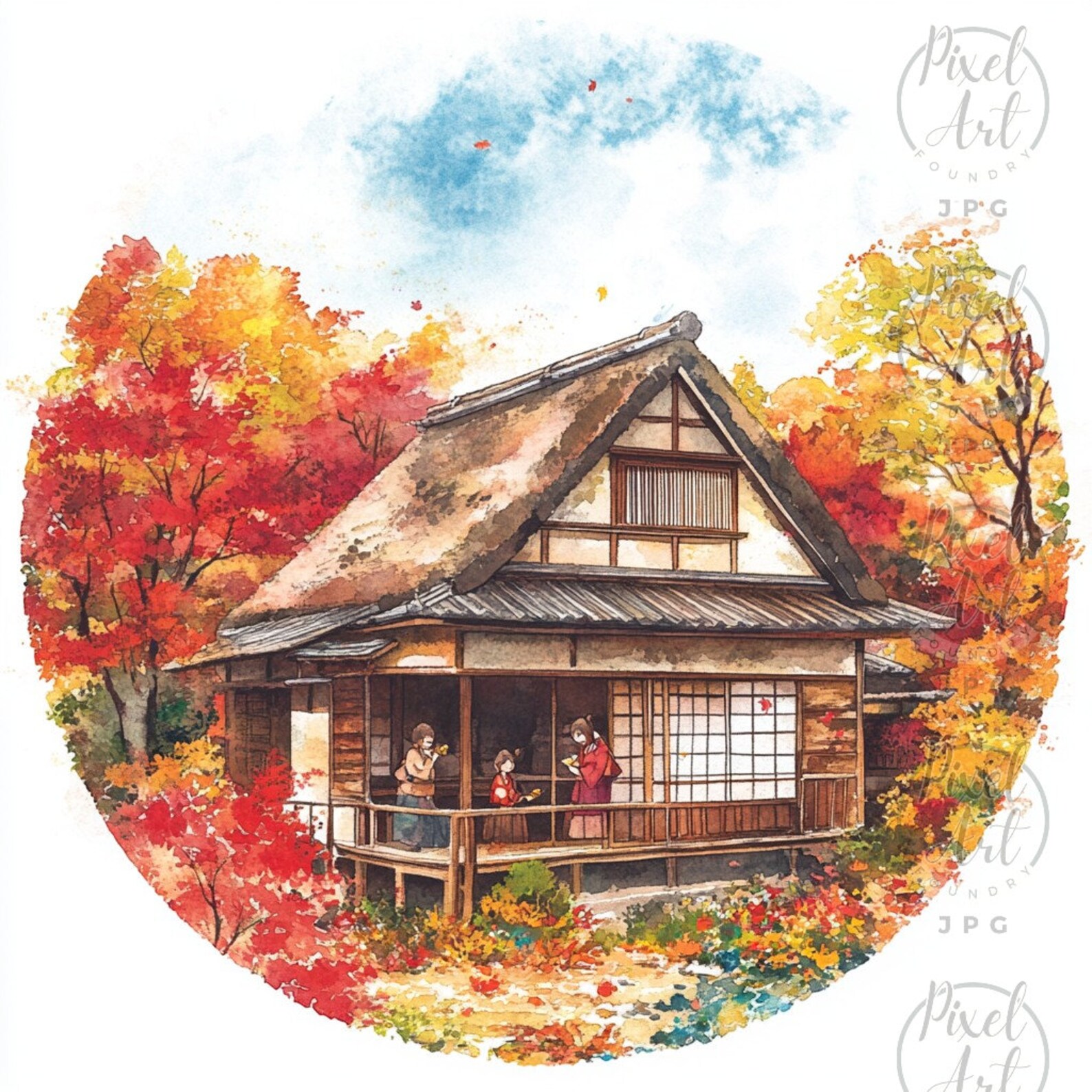 Japan Fall Watercolor Clipart Collection Fall Japan Scenes Traditional ...