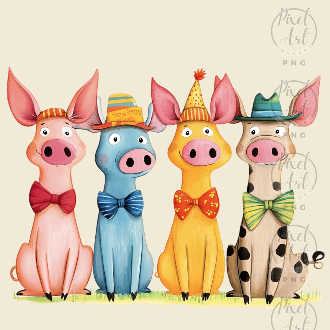 Whimsical Farm Animals Clipart Set: Quirky PNG Illustrations (digital ...