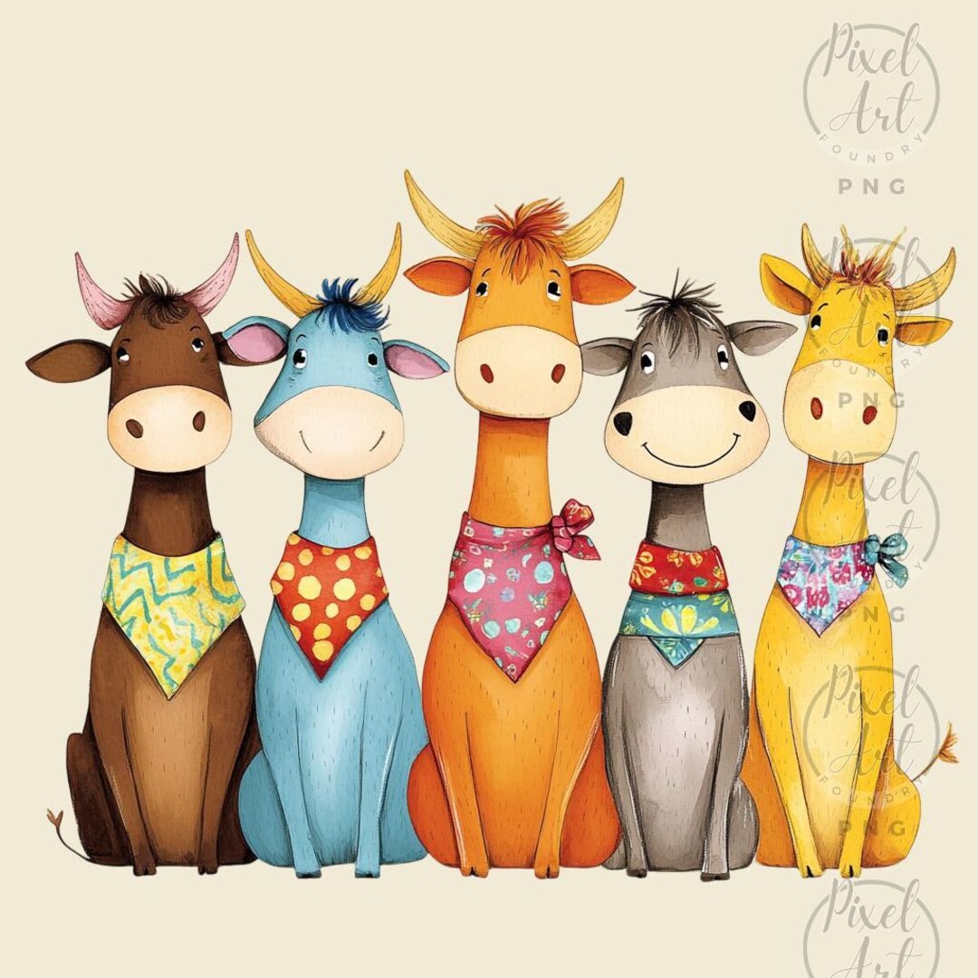Cartoon Cow Clipart: Whimsical Farm Animal PNG Images (digital Download ...