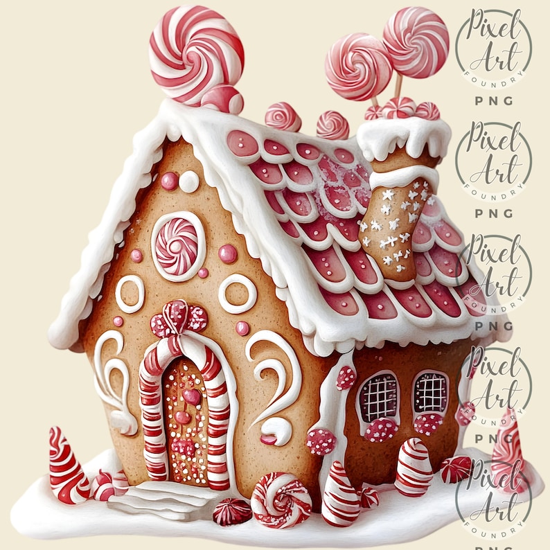 Festive Gingerbread House Clipart Set, 33 Pngs, Candy Christmas Houses ...
