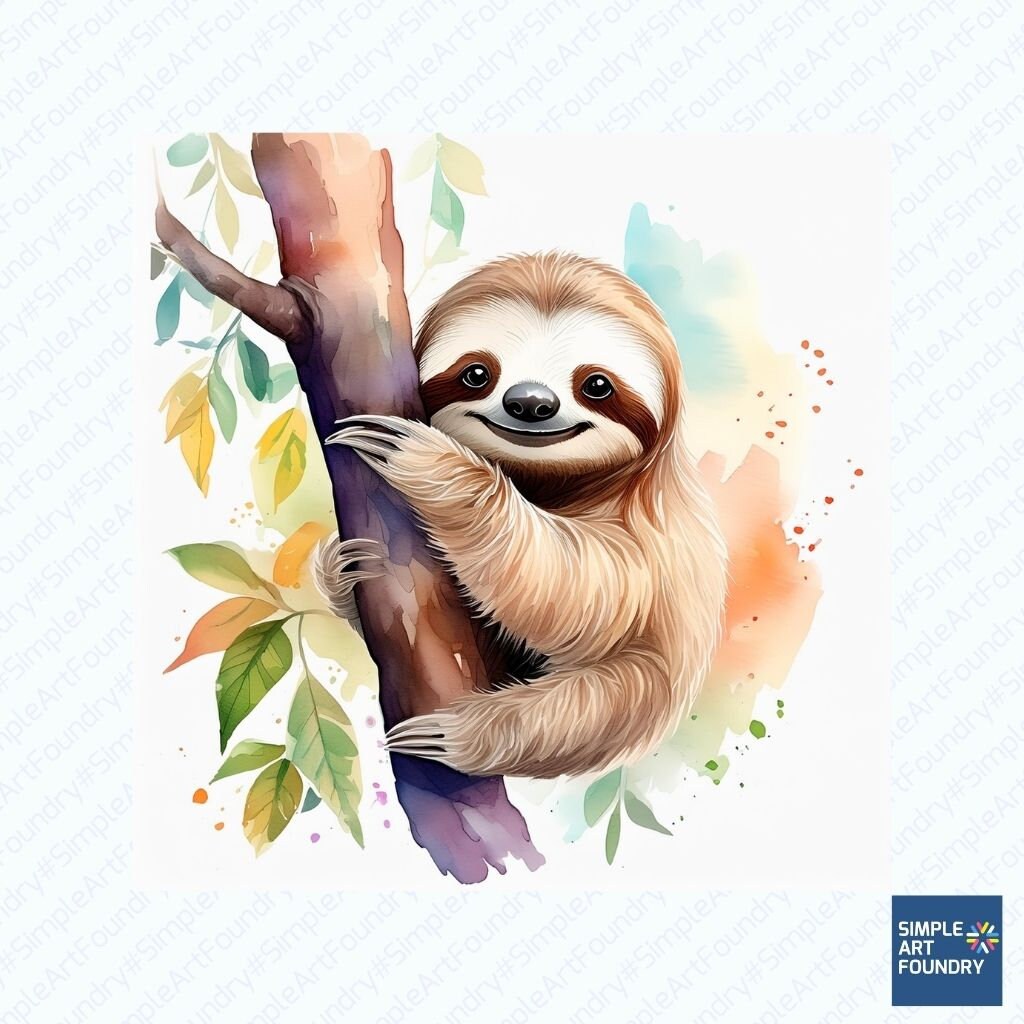 16 Baby Sloth Clipart Cute JPG Sloths Watercolor Animals for ...