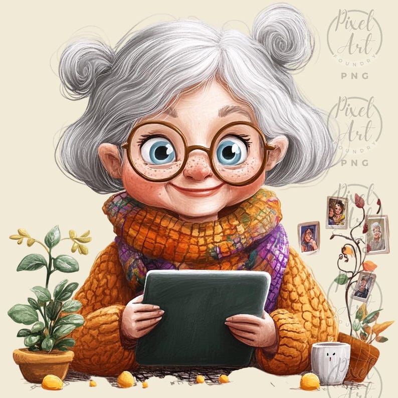Tech-savvy Grandma Clipart: Modern Granny PNG Set - Etsy Australia