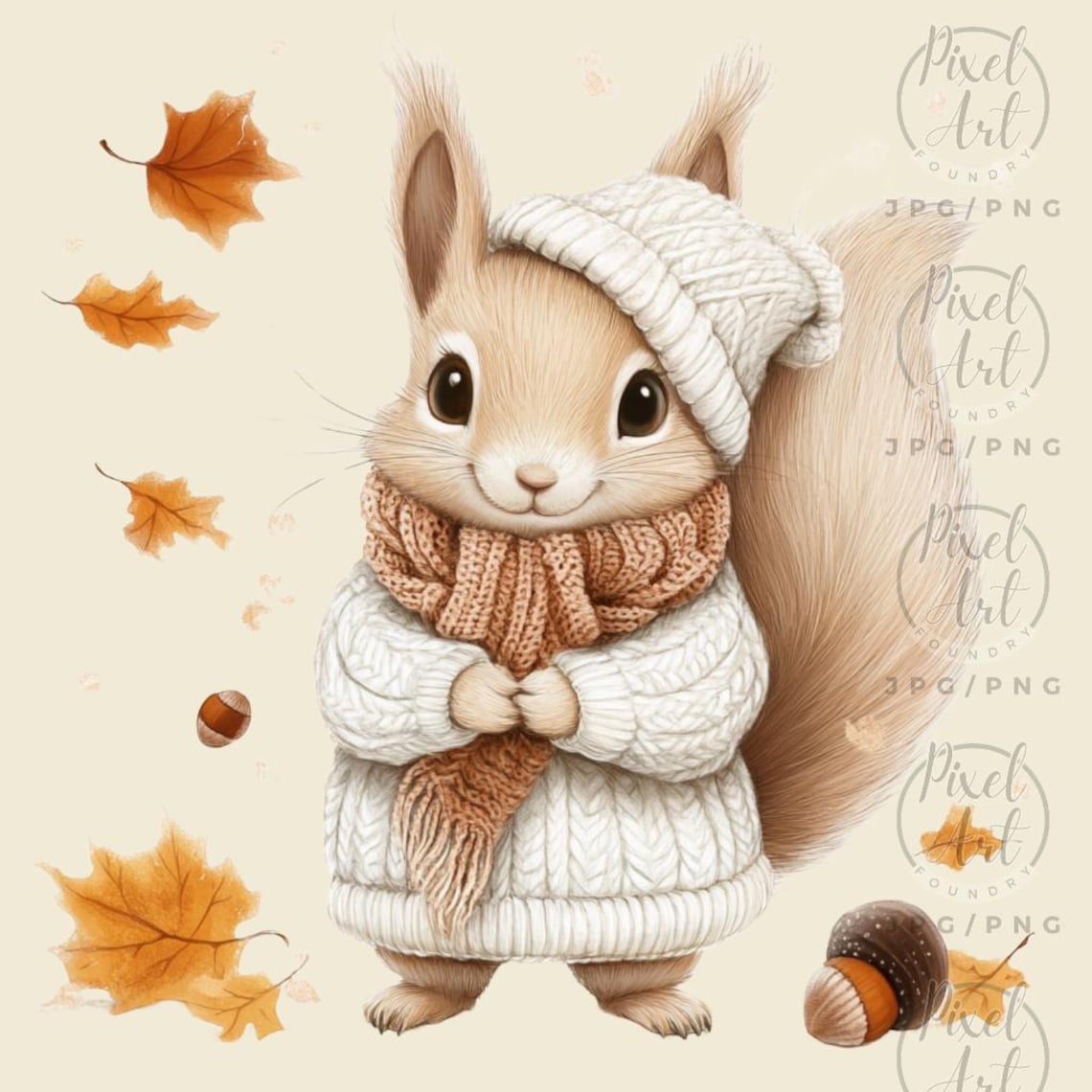 Fall Squirrel Clipart Cozy Autumn Squirrel Art Woodland Animal ...