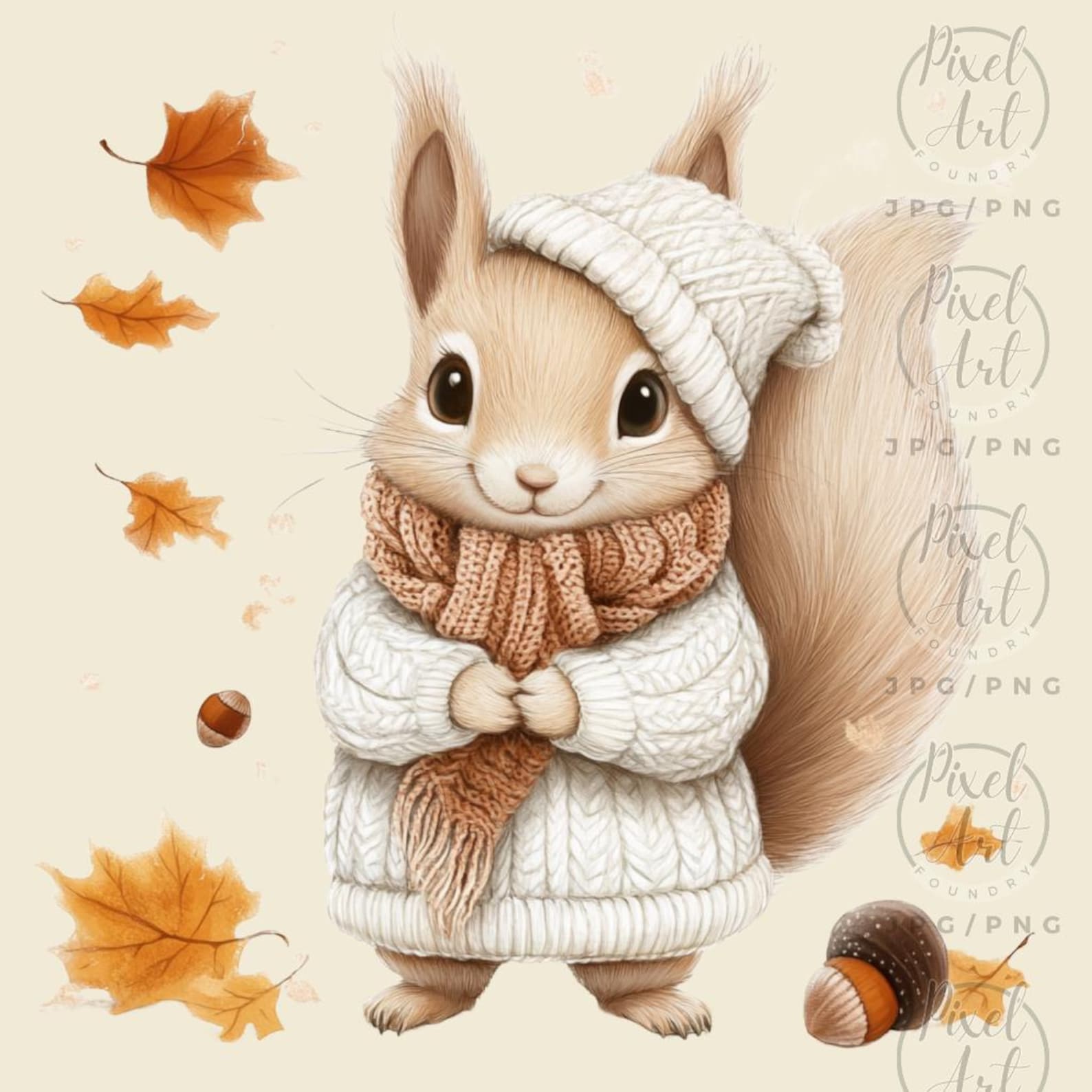Fall Squirrel Clipart Cozy Autumn Squirrel Art Woodland Animal ...