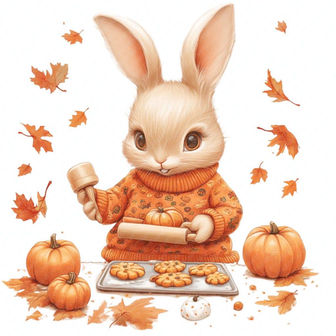 Fall Bunny Clipart Set | Cozy Sweater, Autumn Leaves (28 Pngs) - Etsy