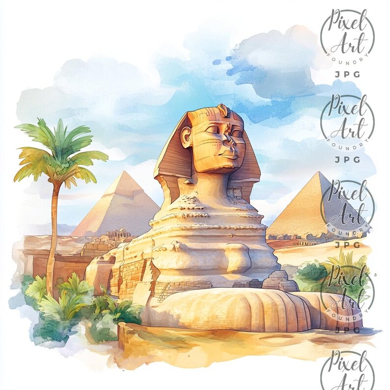 Egypt Landmarks Clipart Pyramids Sphinx Nile Temples 24 JPG Travel ...