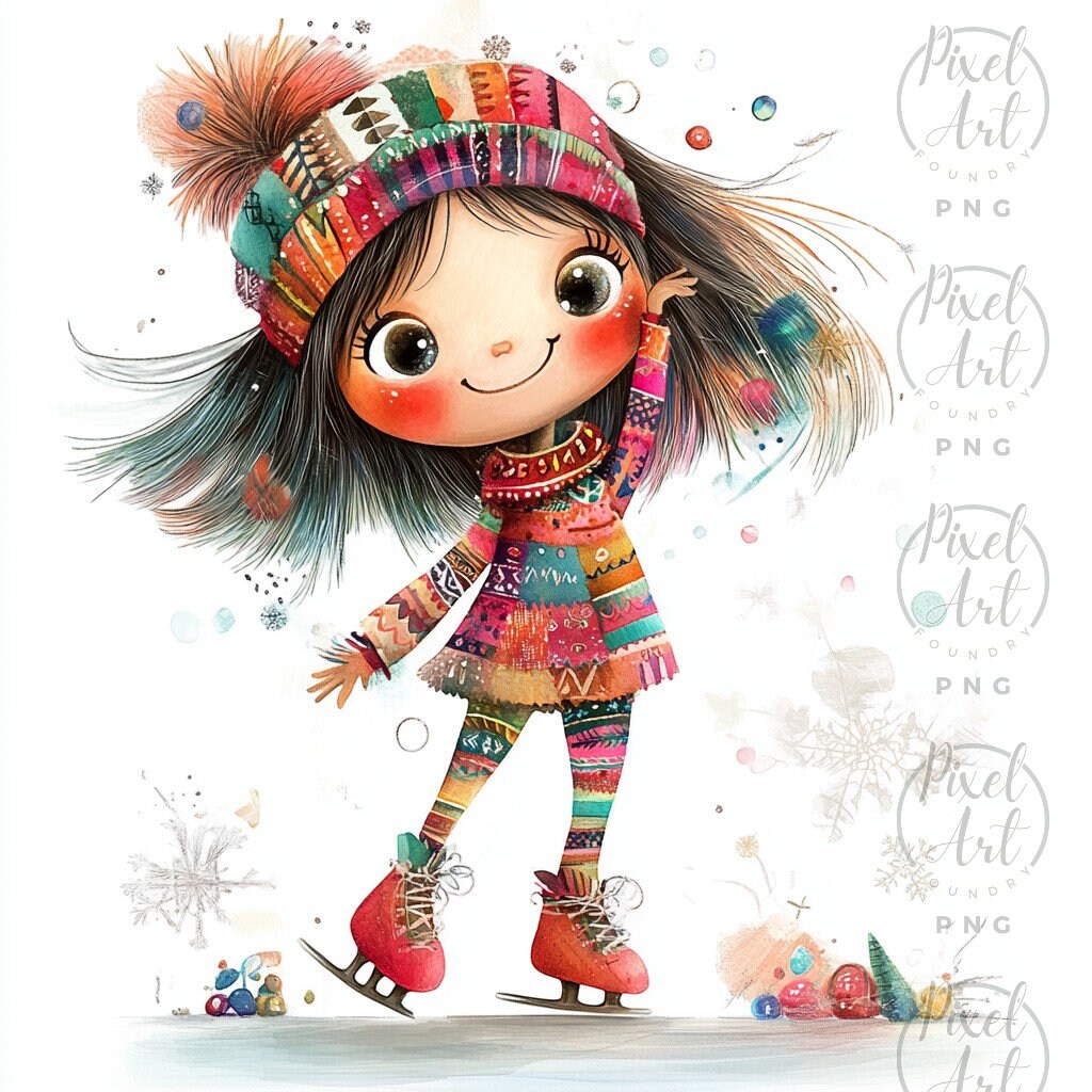 Ice Skating Quirky Girls Clipart Collection Winter Fun Playful Girls ...