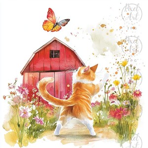 Curious Farm Cats Clipart Rustic Decor Animal Themes for Kids Stories ...