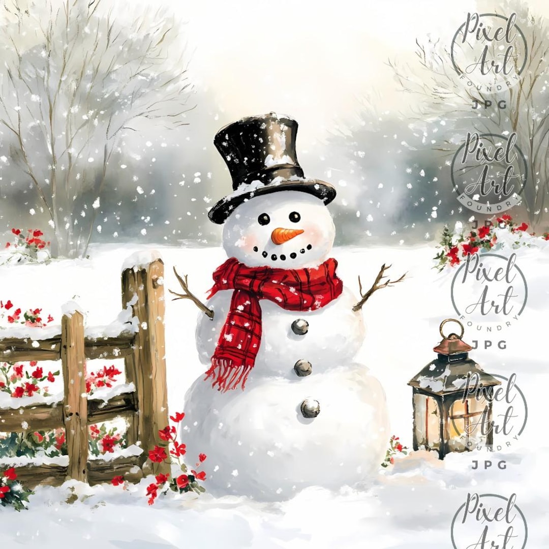 Vintage Snowman Christmas Clipart Nostalgic Festive Winter Decor ...