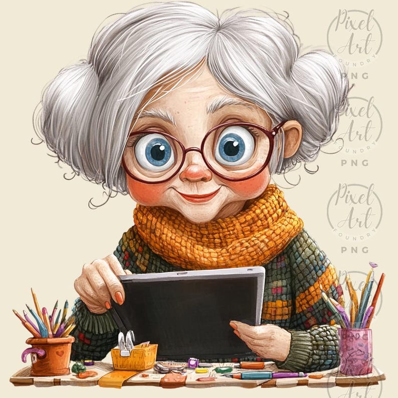 Tech-savvy Grandma Clipart: Modern Granny PNG Set - Etsy Australia
