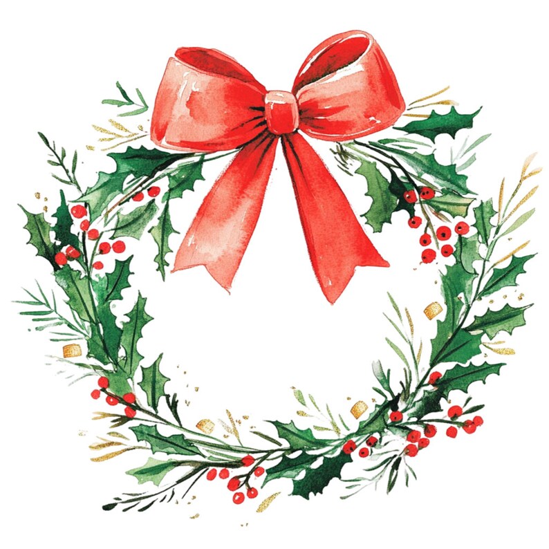 Christmas Wreath Clipart Set, 24 Pngs, Holiday Greenery and Red Bows ...