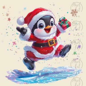 Santa Penguin Christmas Clipart Set Whimsical Holiday Penguins 30 PNG ...
