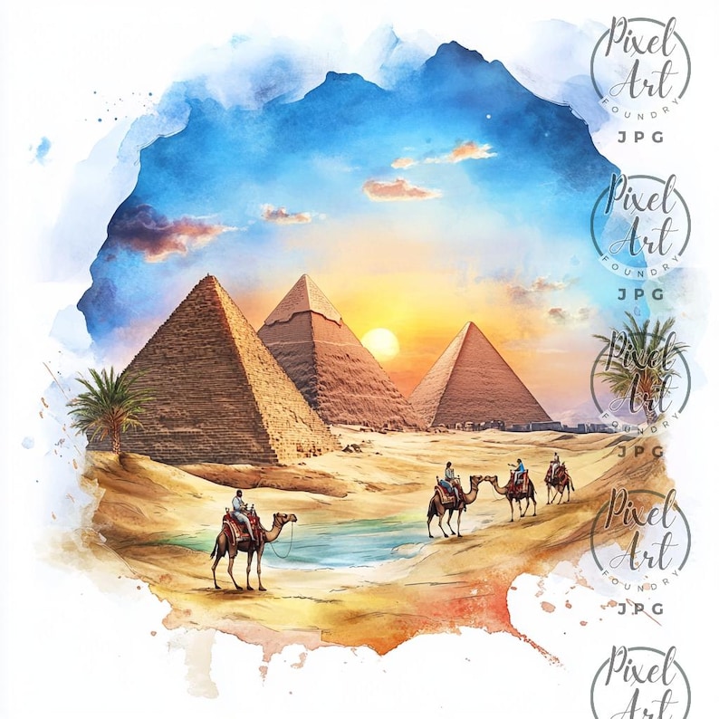 Egypt Landmarks Clipart Pyramids Sphinx Nile Temples 24 JPG Travel ...