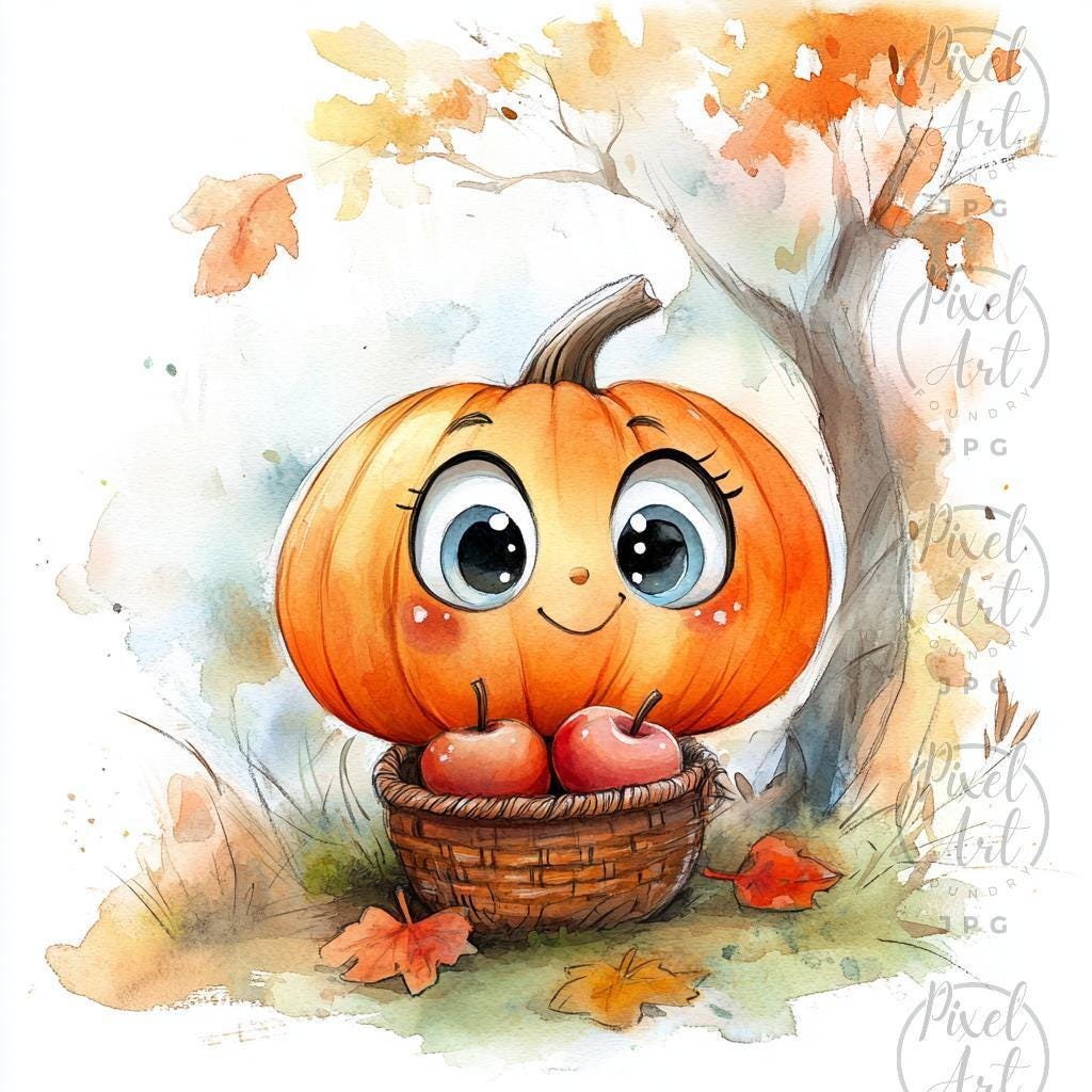 Fall Pumpkin Clipart Bundle: Watercolor Autumn Illustrations (digital ...