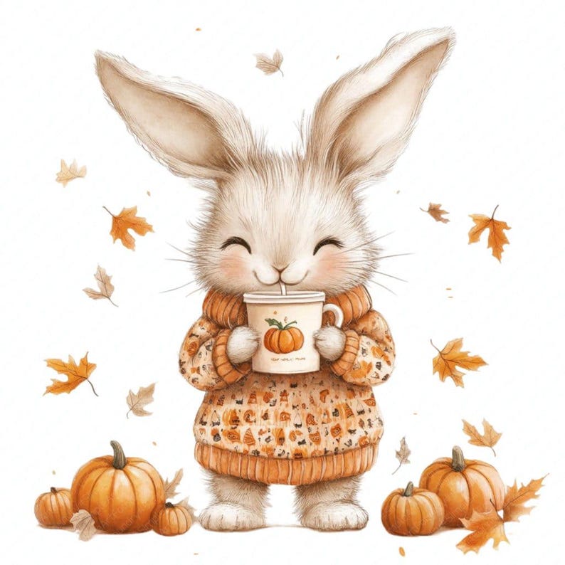 Fall Bunny Clipart Set | Cozy Sweater, Autumn Leaves (28 Pngs) - Etsy