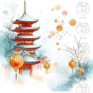 Enchanting Winter Tokyo Clipart Collection 21 Jpgs Sensoji Temple Tokyo ...
