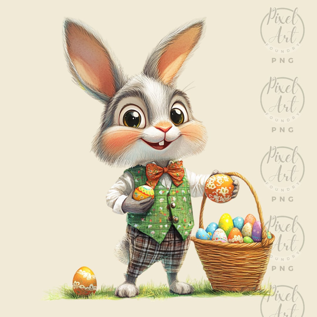 Gentleman Easter Bunny Clipart Set Whimsical Easter Rabbit Digital Art ...