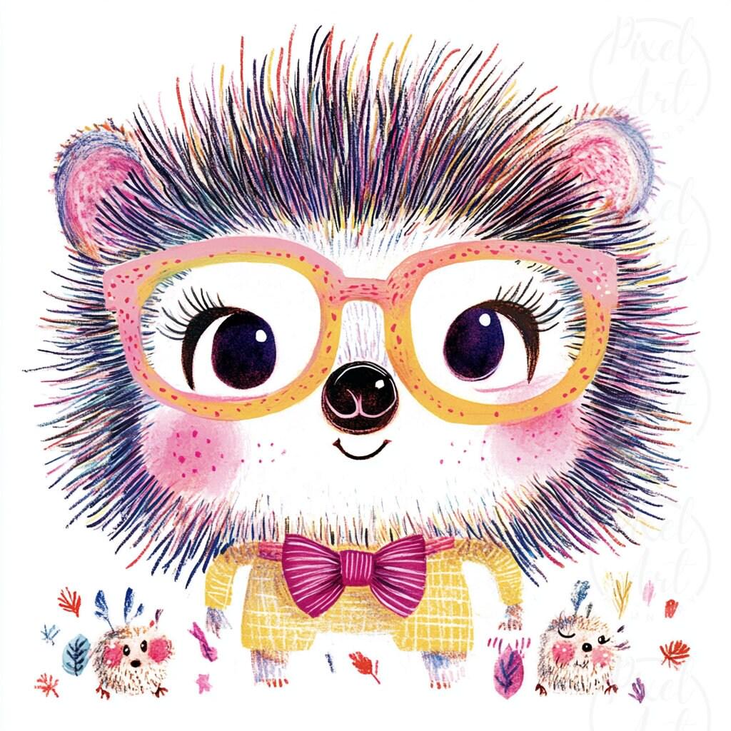 Quirky Hedgehog Clipart Set: Frizzy-haired Woodland PNG (digital ...