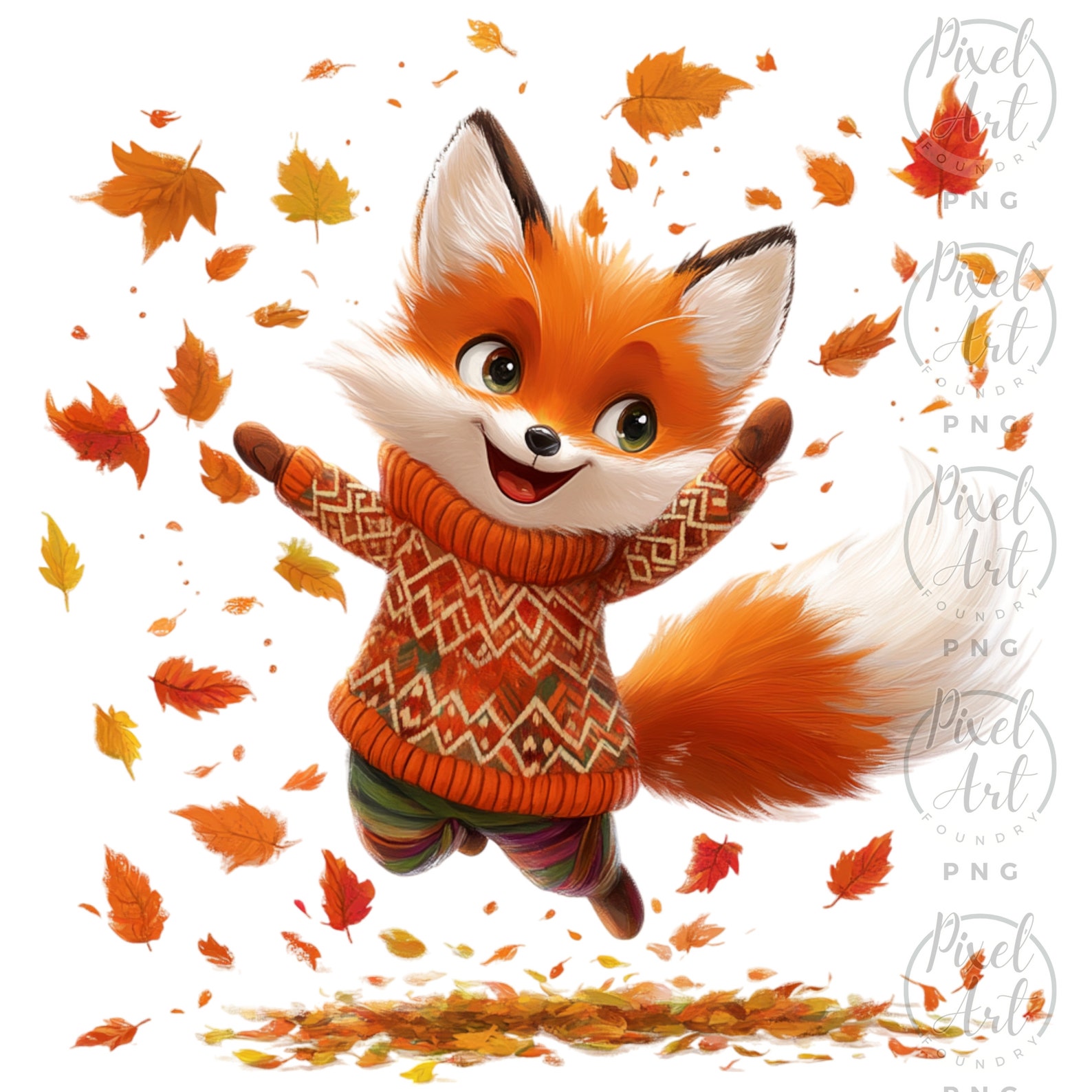 Fall Fox Clipart Set, 24 Pngs, Cozy Foxes With Leaves and Sweaters ...