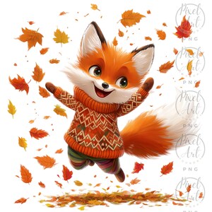 Fall Fox Clipart Set, 24 Pngs, Cozy Foxes With Leaves and Sweaters ...
