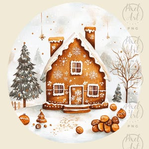 Gingerbread House Clipart Christmas Cottage Winter Holiday Art Festive ...