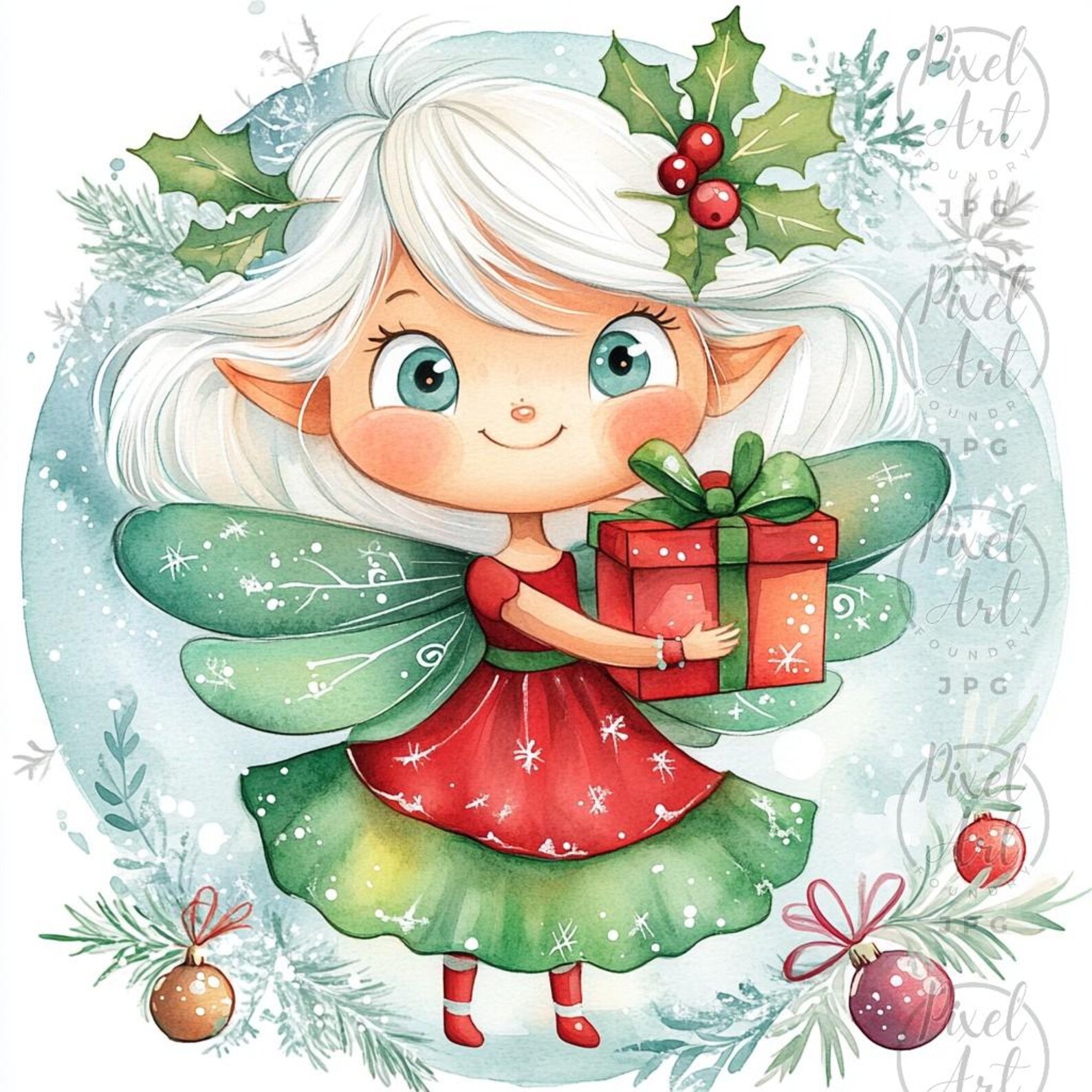 Christmas Fairies Clipart, Watercolor Holiday Art (20 JPG) - Etsy