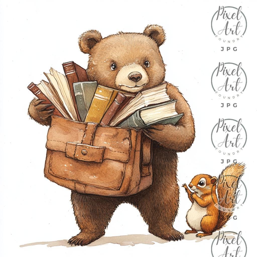 Adorable Vintage Bears Reading Books Clipart Collection Nursery Décor ...
