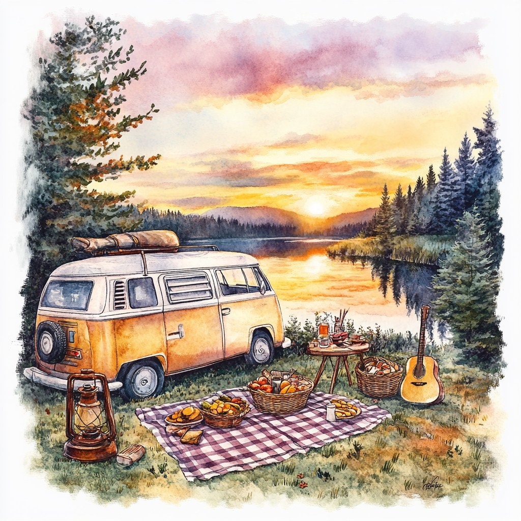 Retro Camping Adventures Clipart Collection Cozy Campfires Scenic Tents ...
